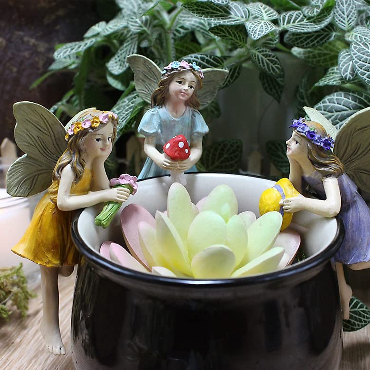 Flower Fairy Pixie Miniature Garden Fairies Statue Figurines Resin Garden Ornaments Micro Landscape Home Garden Lawn Yard Decorations (A)