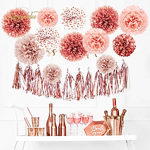 NICROLANDEE Wedding Decorations - 12 PCS Rose Gold Tissue Paper Pom Poms for Engagement Party Wedding Birthday Bridal Shower Bachelorette Baby Shower Ceiling Valentine's Day Party Backdrop Decor