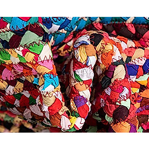 Unique Loom Braided Chindi Collection Area Rug - Layer (3' 3" Round, Multi/ Blue)