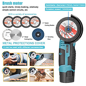 Angle Grinder, Geevorks Grinders Power Tools 12V 19500RPM, Mini Angle Grinder Cordless with 2PCS 1500mAh Battery/Nylon Cutting Blade-s/Grinding Disc/Metal Cutting Disc, Blue