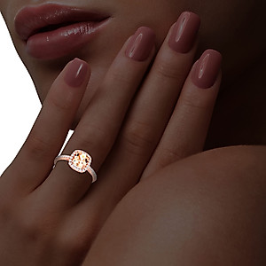 Beaux Bijoux Simulated Morganite Engagement Ring for Women | Sterling Silver Rose Gold Plated Morganite CZ Diamond Halo Ring | Square Princess Shaped Center Stone | Rose Gold Ring (Size 7)