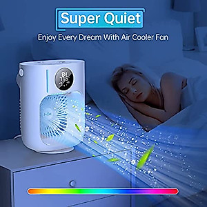 Portable Air Cooler Fan - HiAir Desktop Air Cooling Fan Evaporative Air Cooler, 3S Fast Cooling & Super Quiet, Bedroom Cooler with Large Water Capacity, Easy Use Mini Air Conditioner for Home Bedside