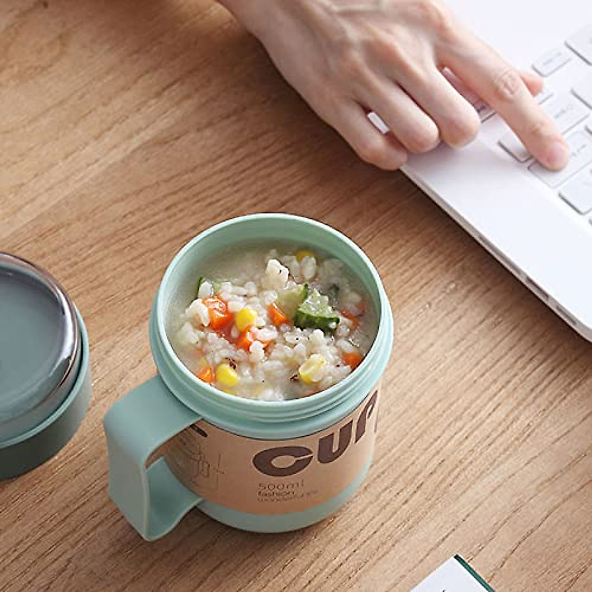 SUNSHNO Soup Mug with Lid and Scoop,18 Ounce Microwave Soup Mugs Food Flasks Oven Milk Cup Food Jar Container for Breakfast Soups, Noodles, Hot Cereal and More (Green)