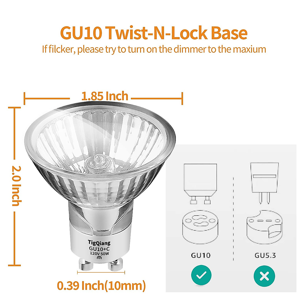 6 Pack 50W GU10 Halogen Light Bulb, MR16 GU10+C Halogen Bulbs, 3000 Hour Life Dimmable JDR-C Replace Light Bulb for Candle Warmer Lamp, Track Light, Recessed Light, Range Hood, 2900K, 2500Lm, 100+ CRI