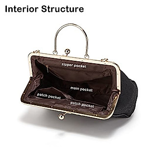 Abuyall Vintage Purses and Handbags Lace Evening Clutch Metal Ball Frame Party Chain Shoulder Bag Black-block