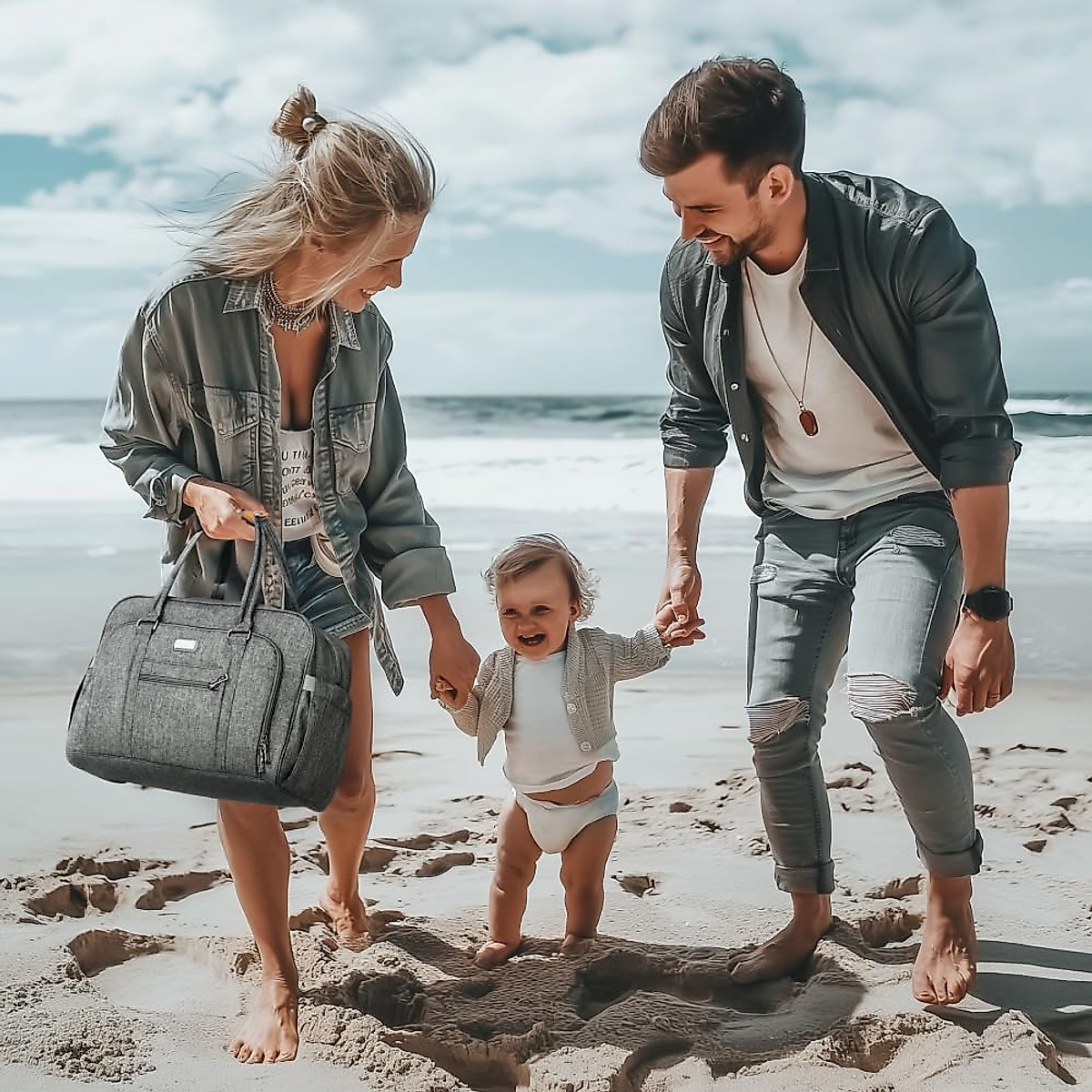 WELAVILA Diaper Bag Tote - Large Convertible Baby Bags With Changing Pad & Insulated Pockets For Mom & Dad - Unisex Multifunction Travel Diaper Tote Dark Grey - Travel Diaper Bag With Changing Pad