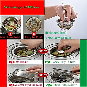 Wjjsahi Kitchen Sink Strainer, 2 Pack Stainless Steel Sink Drain Basket With Handle Sink Stopper Suitable for Bathroom Kitchen, Sink Drain Strainer