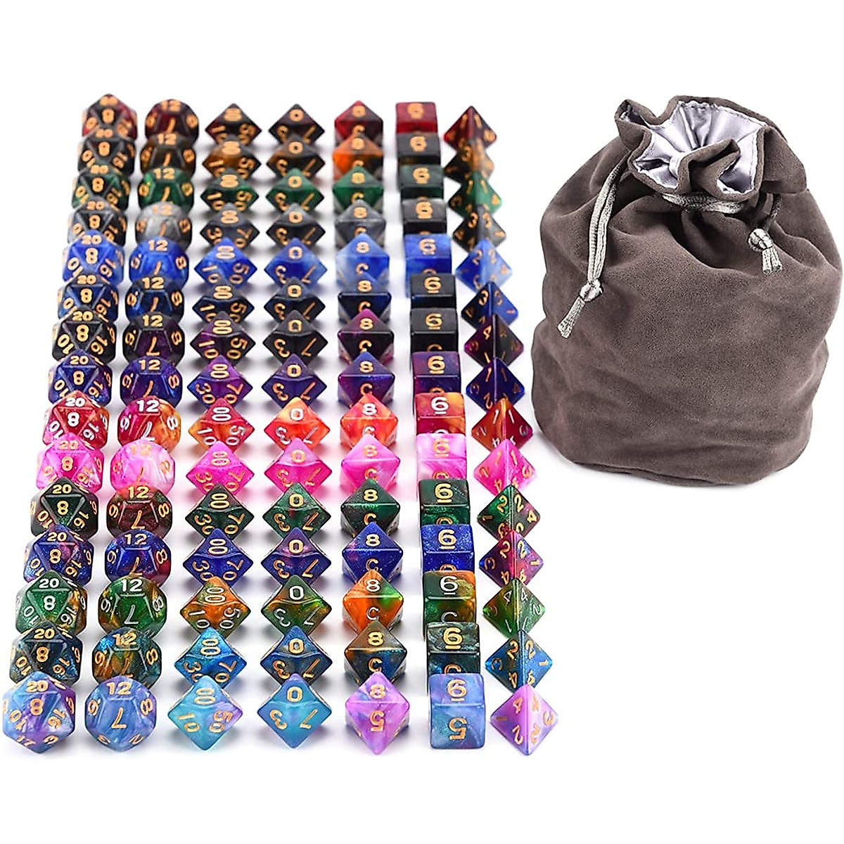 SUWEILE SZSZ 105PCS Nebula Polyhedral Dice 15 Colors for Tabletop Role Playing Games DND Dice Collector 0212 (Color : Gray)