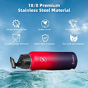 40 oz Water Bottles, Sibaok Stainless Steel Insulated Water Bottle with Straw, Handle & 2 Lids- Double Wall Vacuum Leak Proof Sport Water Bottles, Keep Water Cold and Hot, Thermos Jug Canteen