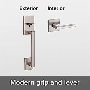 Kwikset 98150-012 San Clemente Handle with Interior Halifax Lever Featuring Microban Antimicrobial Product Protection, Satin Nickel Front Door Hardware Does Not Include a Deadbolt