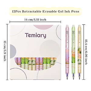 Temiary 12Pcs Cute Erasable Gel Pens, Make Mistakes Disappear, 0.5mm Fine Point Smooth Writing for Planner, Blue and Black Ink Pen No Smudge for School Office Supplies (Romantic)