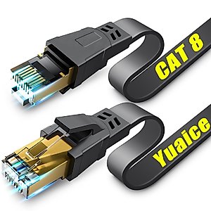 Yuaice Cat 8 Ethernet Cable - 6FT High Speed Flat Internet Network Cable - Multiple Size Options (3FT-100FT) - Professional LAN Cable - Gold Plated RJ45 Connector - Shielded for Indoor & Outdoor Use