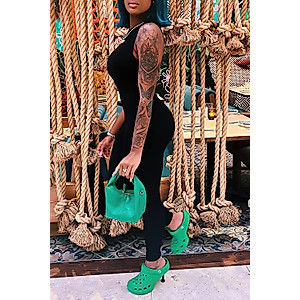 PRETTYGARDEN Women's Summer Bodycon Jumpsuits Casual Sleeveless One Piece Stretchy Tank Slim Fit Romper (Pants Black,Medium)