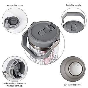 ZJCDPBR 30 Oz Tumbler with Foldable Handle And Flip Straw,Fresh Flowers Vacuum Insulated Travel Coffee Tumblers,Stainless Steel Leak-Proof Water Bottle,Fits in Cup Holder,Keep Cold 24H & Hot 12H