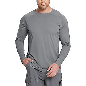 BALEAF Men's Long Sleeve Running Shirts Workout Tops Quick Dry SPF Rash Guard Lightweight Hiking Sun Protection t Shirt Grey M