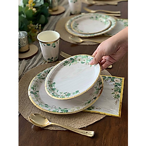 Woodland Sage Green Party Tableware with Paper Plates, Napkins, Disposable Cups, Gender Neutral Baby Shower, Boho Greenery, 25 Servings With Gold Foil, Bridal Shower, Birthday Supplies