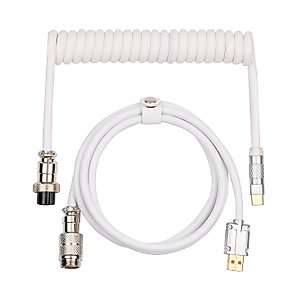 EPOMAKER Puff Aviator Coiled USB Cable, Type C Detachable Mechanical Gaming Keyboard Cable for Win/Mac/Gamers, Suitable for RT100/TH68 PRO/TH80 PRO/TH96/TH80 SE/CIDOO V65. etc(Puff White)