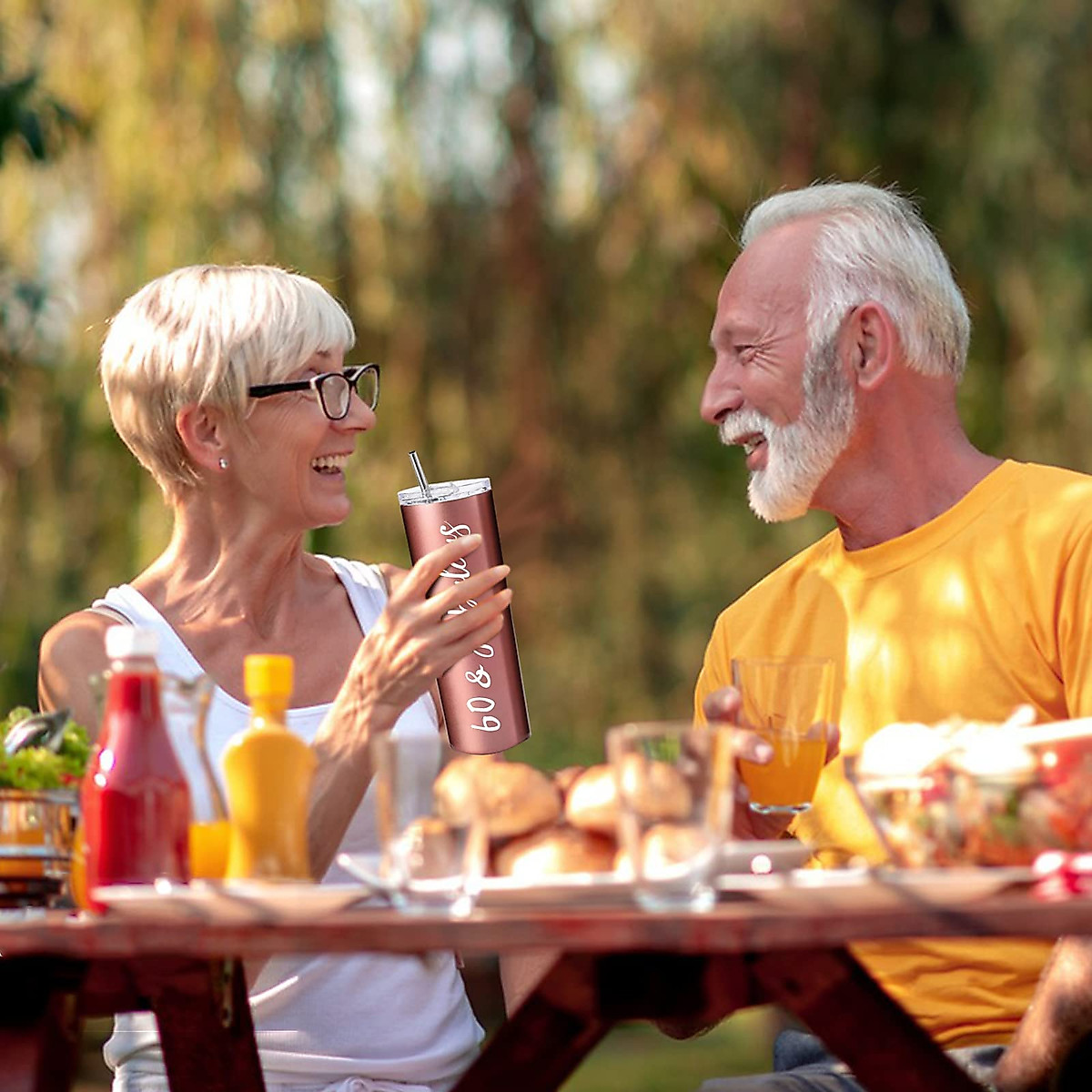 BRT Bearingshui 60th & Fabulous Stainless Steel Tumbler Cup Rose Gold 20 Oz, 60 Birthday Party Decorations Supplies Present, 60 Birthday Gifts Idea for Girl, Gifts for 60 Years Old Girl