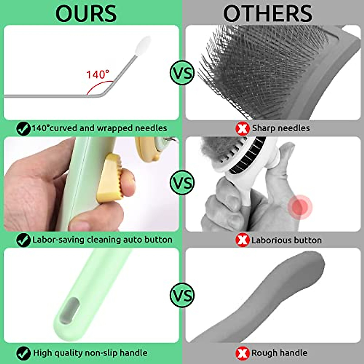 Cat Brush for Shedding - Cat Grooming Brush Cat Brushes for Indoor Cats Self Cleaning Pet Sicker Brush Dog Brush for Long or Short Hairs Easy Removes Mats, Tangles Loose Undercoat Hairs(Green)