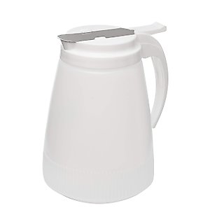 [1 PACK] EcoQuality 32oz Plastic Syrup Dispenser with Plastic Lid and Stainless Steel Slide Cover - Syrup, Sugar, Honey Dispenser - Perfect for Diners, Restaurants, Home, Office, Disposable (32 Ounce)
