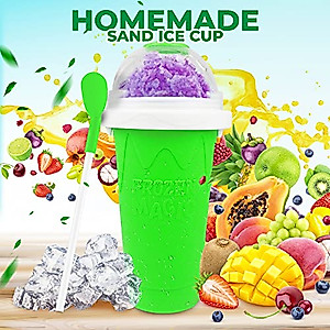 Slushy Maker Cup - Travel Slushie Cup, Quick Freeze Magic Cup, Double Layer Slushy Cup, Cooler Smoothie Silicon Cup, Mini Ice Cream Maker, Slushies - Green.