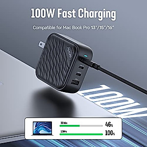 100W USB C Charger - Fast Charging Block GaN PD 3.0 USB Wall Charger Multiport Power Adapter: 4 Ports USB C Laptop Cell Phone Charging Station for MacBook Pro iPhone 14/13/12 Pro Max iPad Samsung