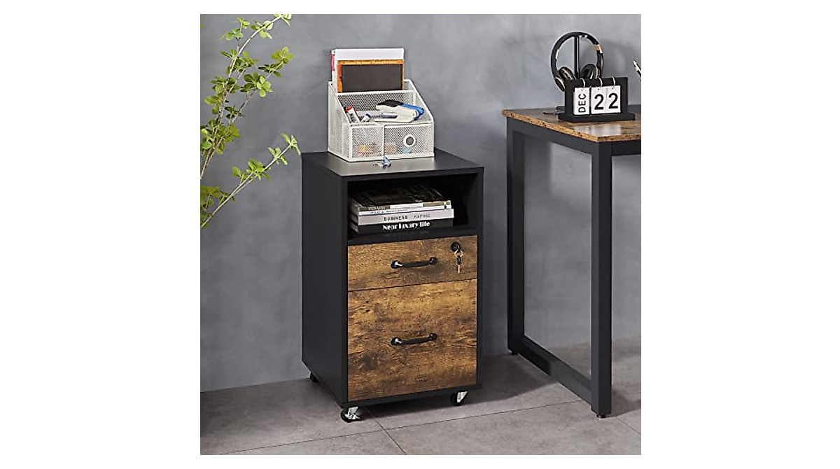 Yaheetech Mobile File Cabinet with Lockable Wheels & Open Shelf