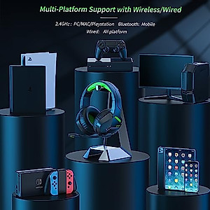 BINNUNE Dual Wireless Gaming Headset for PC PS4 PS5 Playstation 4 5, Bluetooth Gaming Headset with Microphone for Laptop Computer