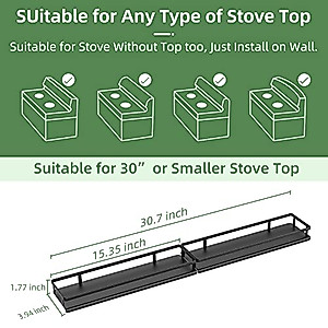 TOPCHASE Stove Top Shelf with Sides, 30” Two-section over The Stove Shelves, Black Stove Top Spice Rack, 3 Ways to Install Kitchen Spice Organizer above Stove, No Magnetic