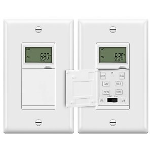 ENERLITES Programmable Digital Timer Switch for Lights, Fans, Motors, 7-Day 18 ON/OFF Timer Settings, Single Pole, Neutral Wire Required, UL Listed, HET01-C, White, 2 Pack