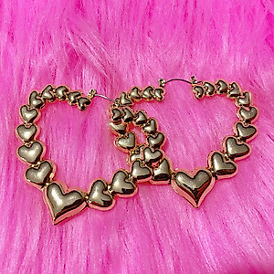 Bamboo Earrings for Women 90s/80s Heart Hoop Earrings Y2k Hip Hop Fashion Jewelry Gifts 2 Pairs