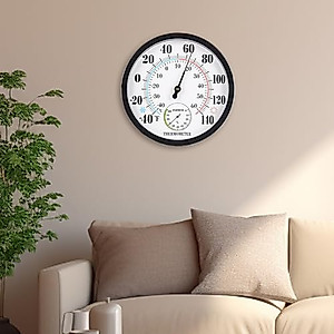 Peosaard Indoor Outdoor Thermometer Round 10in Hygrometer Mechanical Weather Station Waterproof Accurate Minimalist Temperature Gauge for Home Factory, Indoor Outdoor Thermometer