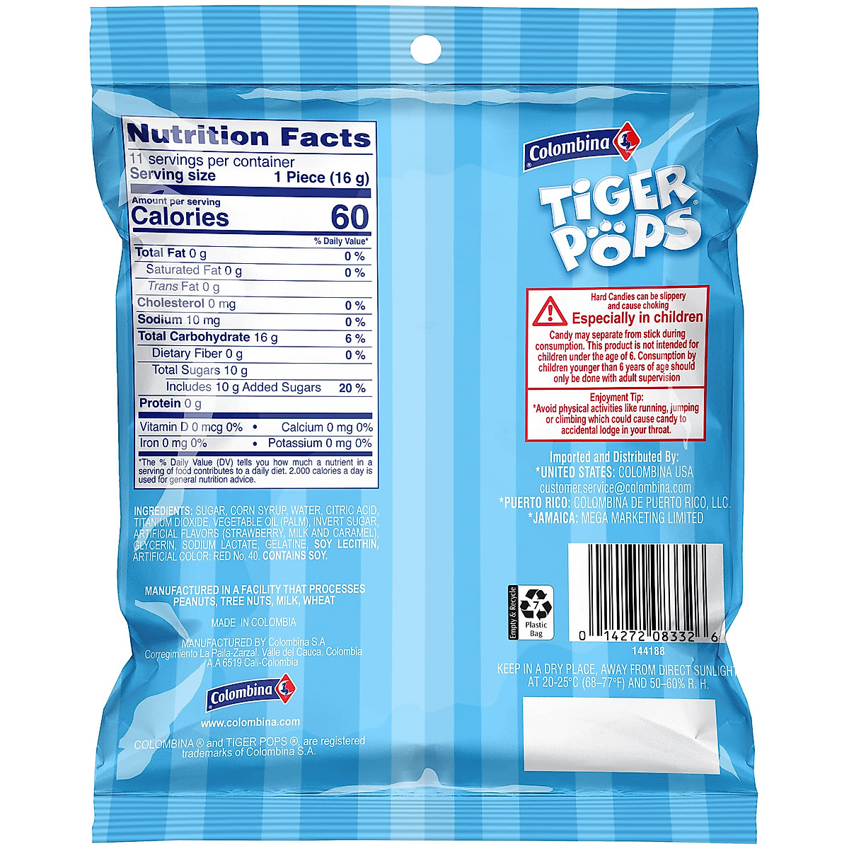 Colombina Tiger Pops Strawberry Ice Cream 6.2oz