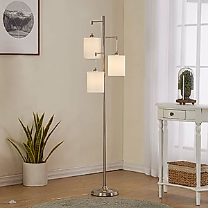 WOXXX Industrial Floor Lamp with White Fabric Shade Rustic Farmhouse Standing Lamp Modern Tree Floor Lamps for Living Room Bedrooms Office, Room Lamp Tall Lamps Corner Lamp Chrome（Bulbs Exclude）