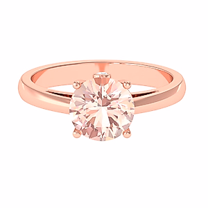 Natural Morganite Solitaire Engagement Ring| 8 MM Round| AAA Quality| October Birthstone Jewelry Gift for Women, 14K Rose Gold, Size:US 8.00