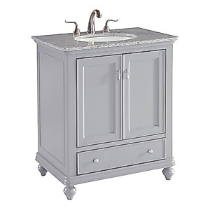 Elegant Kitchen and Bath 30 inch Single Bathroom Vanity Cabinet Set with Granite Countertop - Light Grey