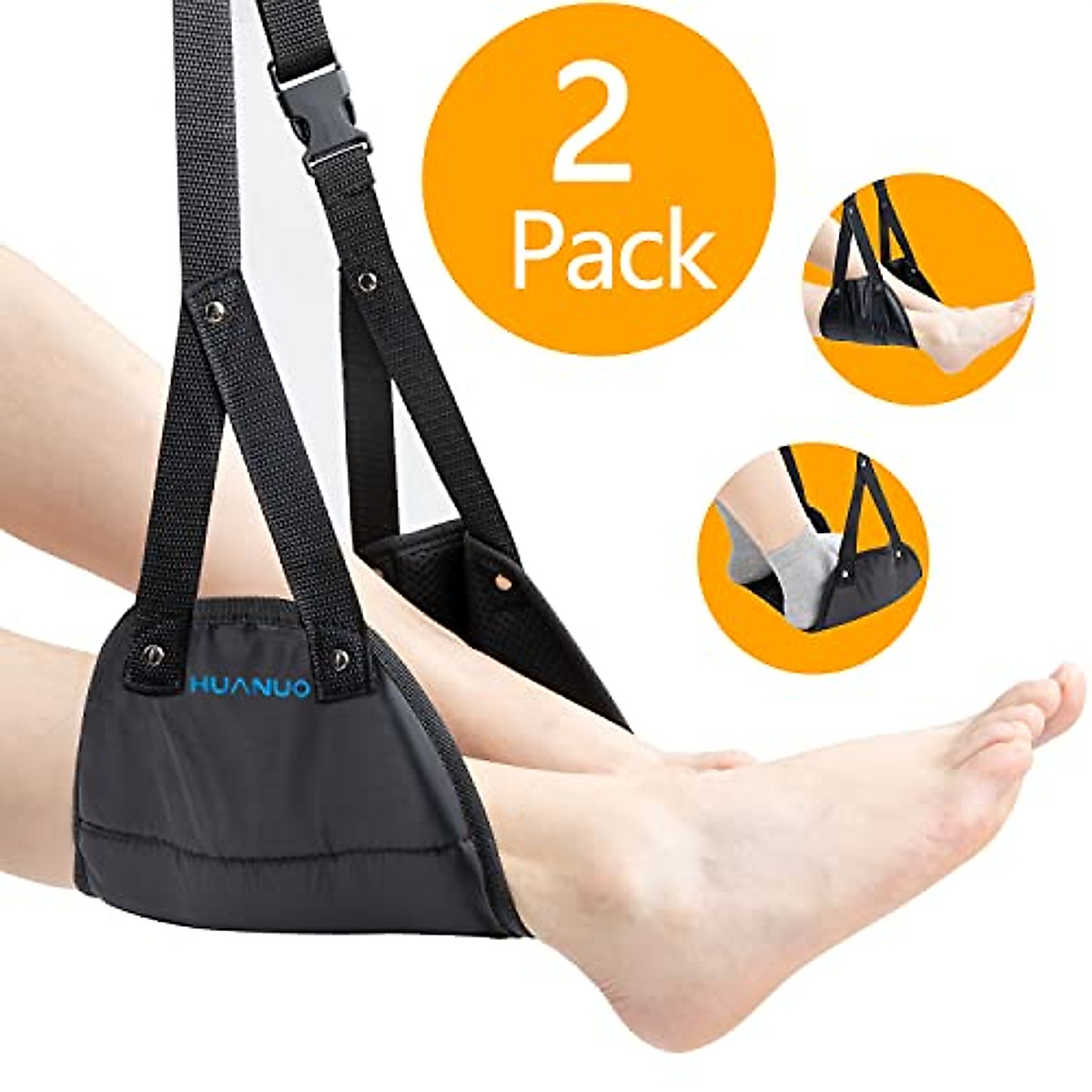 HUANUO 2 Pack Airplane Footrest with Premium Memory Foam，Airplane Travel Accessories，Portable Travel Foot Hammock for Airplane Trian Home Office to Relax Your Feet