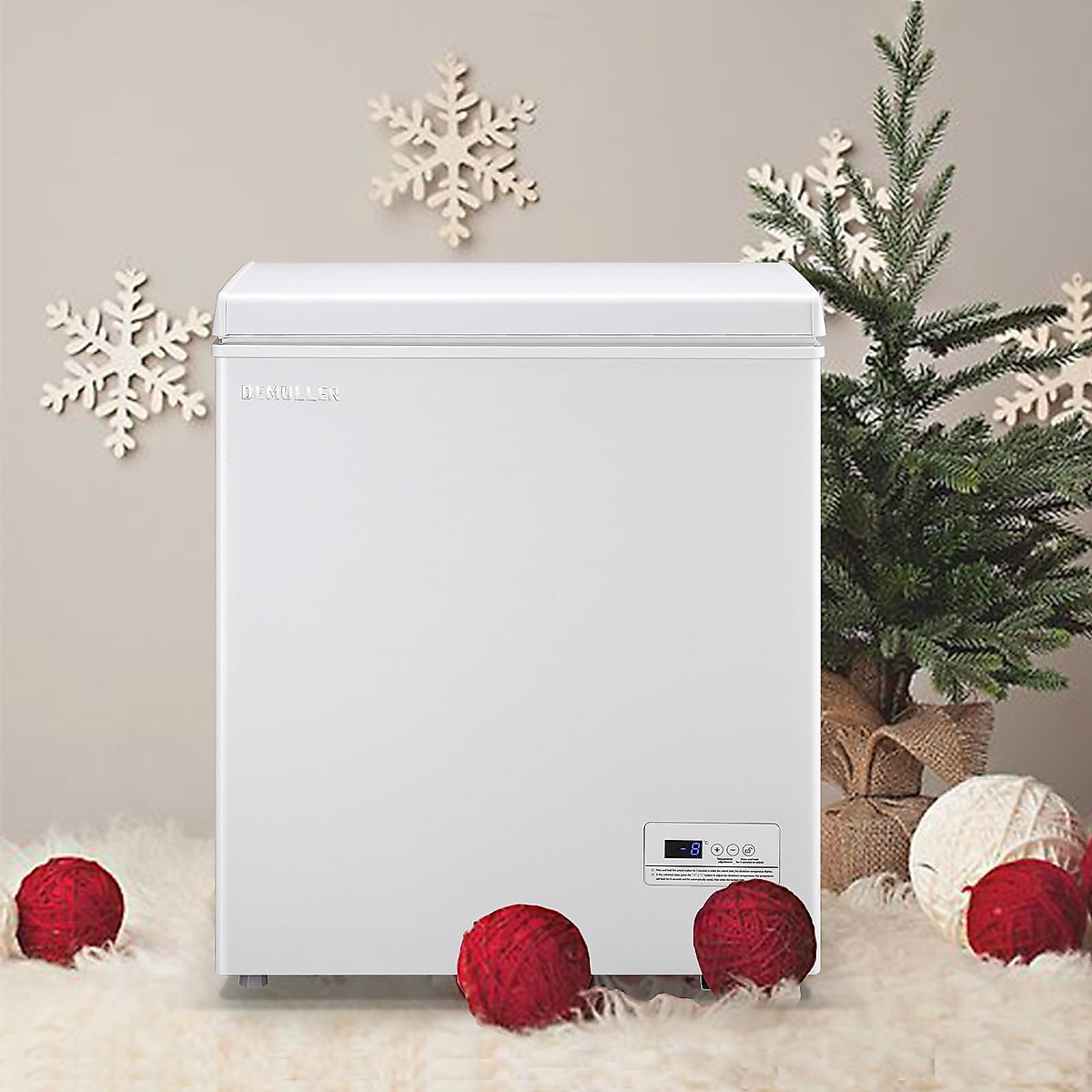 Deep Freezer with Electronic Control Freestanding Freezers with 2Removable Stainless Steel Basket Mini Freezer Top Open Door Compact Freezer Ideal for Office Basement Kitchen WHITE