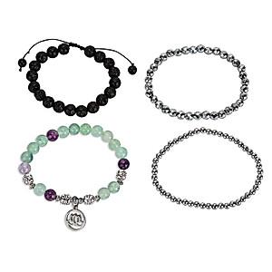 SPUNKYsoul Purple & Green Fluorite Lotus New Beginnings Bracelet Hematite for healing Stack Bracelet Set Collection