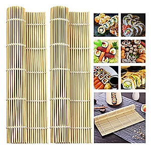 LEEFONE 4 PCS 9.5" x 9.5" Natural Bamboo Sushi Rolling Mat