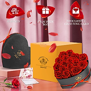 Impouo 16 Preserved Flower, Fresh Forever Roses in Heart Shape Box, Eternal Roses, Birthday Gifts for Women, Wife, Her, Mother's Day, Valentine's Day-Red Roses