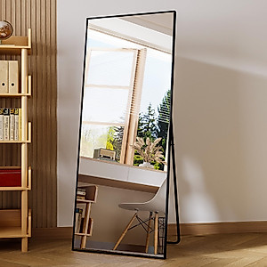 LFT HUIMEI2Y Full Length Mirror, 63"x18" Black Full Body Tempered Mirror with Aluminum Frame, Standing Hanging and Against The Wall, for Bedroom, Living Room, Dressing