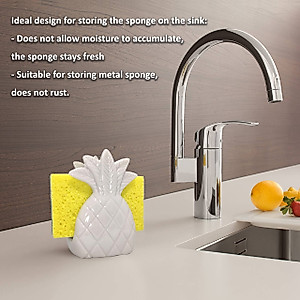 Sponge Holder Napkin Holder Ceramic for Kitchen Storage Rack Sink Caddy Countertop Organizers Napkin Holder Dining Table Pineapple Dish Sponge Holder for Kitchen Sink Suction
