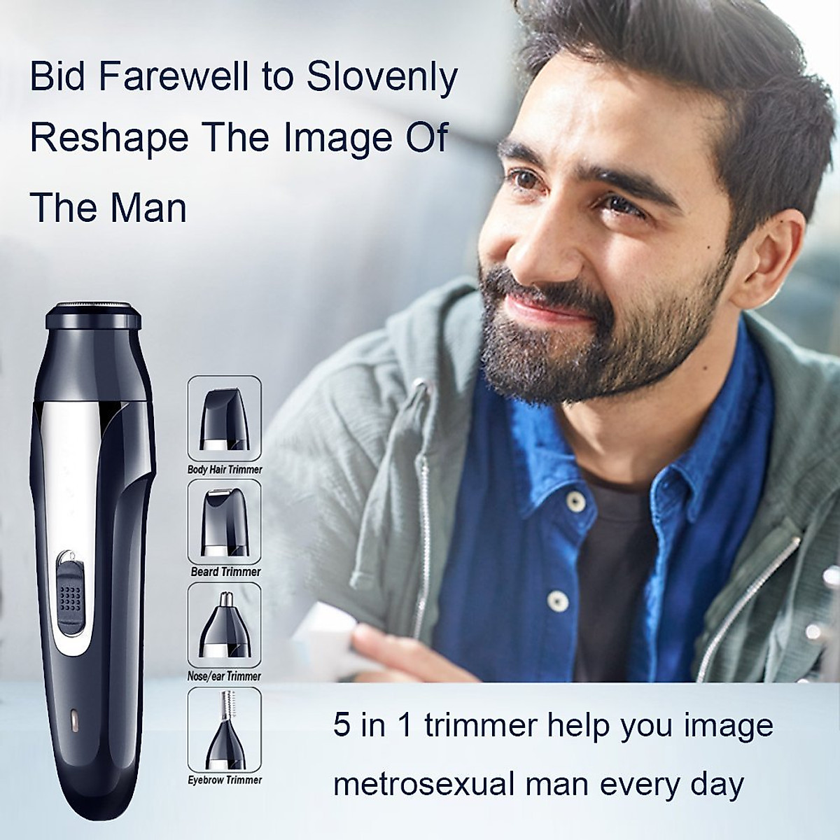 Nose Ear & Hair Trimmer 5 in 1 USB Rechargeable Beard Trimmer Shaver Electric Razor Clippers Wet/Dry Waterproof Eyebrow Grooming Kit for Men/Women. (Black)