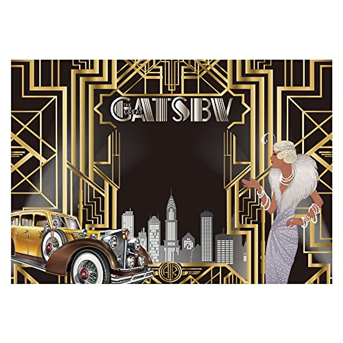 Allenjoy 7x5ft Vinyl Gatsby Themed Backdrop for Celebration Retro Roaring 20's 20s Party Art Decor Happy 1st Birthday Wedding Decoration Pictures Background Supplies Photo Booth Prop