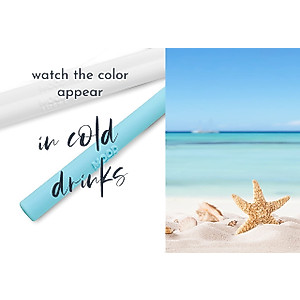 Mood Straws Color-Changing, Reusable Silicone Drinking Straws, Pack of 3 plus Cleaning Squeegee, Eco-Friendly, BPA Free, Tumbler/Yeti-Friendly, Kid-Friendly, Flexible, Soft on Teeth (Seafoam)