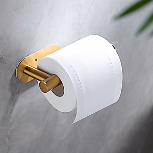 YIGII Adhesive Toilet Paper Holder - Brushed Brass Toilet Roll Holder Stick on Wall for Bathroom, SUS 304 Stainless Steel
