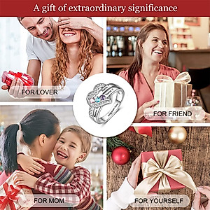 Personalized 1-8 Birthstones Rings Custom Engraved Name Heart Ring Wedding Family Christmas Mother Days Birthday Anniversary Jewelry Gold/Silver/Rosegold