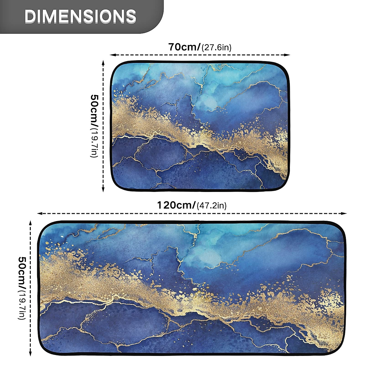 Kitchen Mats Rugs 2 Piece Set Bath Mat Antifatigue Cushioned Gold Black Marble for Floor Non Slip Washable (color5)