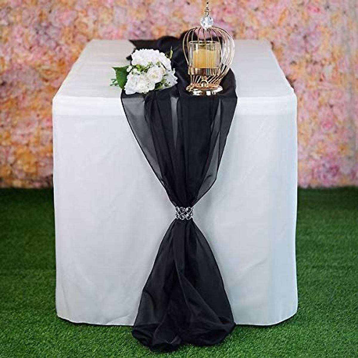 Chiffon Fabric | 10 Yards Continuous | 60" Wide | Wedding Decoration, DIY Decoration, Sheer, Drapery, Solid by Barcelonetta (Black)